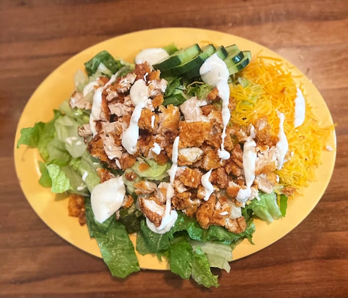 A salad this colorful belongs in an art gallery, but thankfully it's on your table instead, waiting to ease your conscience after yesterday's pie.