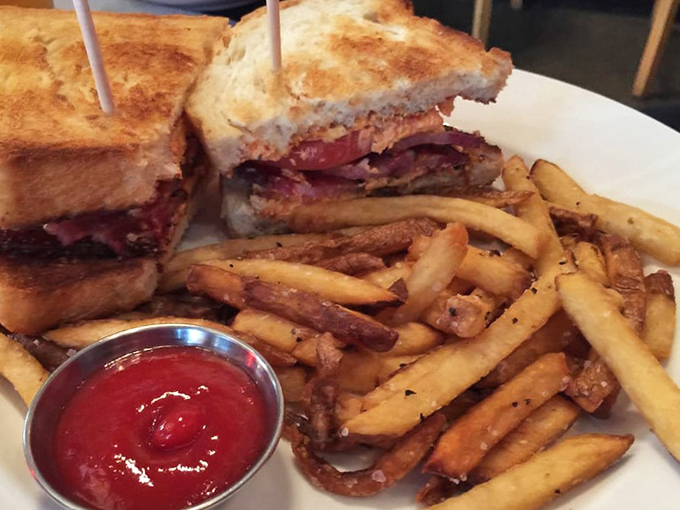 The sandwich that answers the eternal question: "What happens when a steakhouse decides to play with bread?" Spoiler alert: magic happens, and those fries aren't just an afterthought.