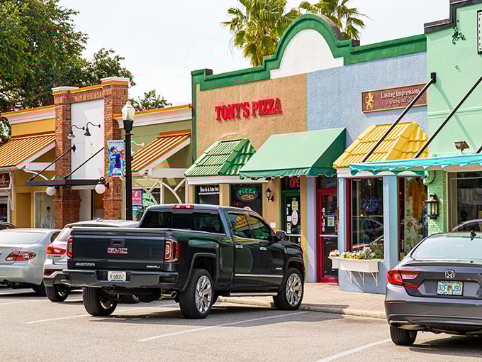 Tony's Pizza anchors a colorful strip of local businesses where chain restaurants fear to tread. The kind of Main Street that makes you want to move in.