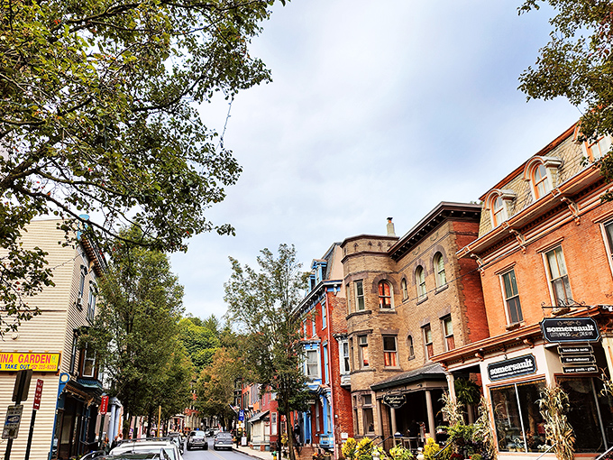 Jim Thorpe's storefronts pop with personality, each building telling its own story in brick, stone, and the occasional splash of unexpected color.