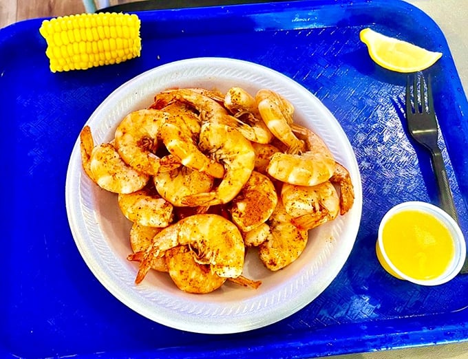 Steamed shrimp so perfectly cooked they practically snap when you bite them. The corn and lemon aren't garnishes&mdash;they're essential companions.