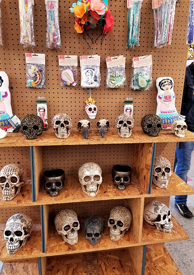 Memento mori meets folk art in this display of decorative skulls. Perfect for that empty spot on your mantel that's been begging for conversation starters.