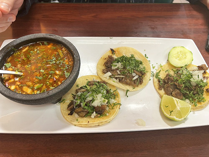 Street tacos done right&mdash;meat, cilantro, onion, lime. Sometimes perfection needs no embellishment, like Audrey Hepburn in a little black dress.