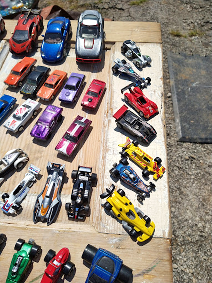 Miniature speedsters await new racing careers. These Hot Wheels have probably traveled more miles in imagination than on actual tracks.