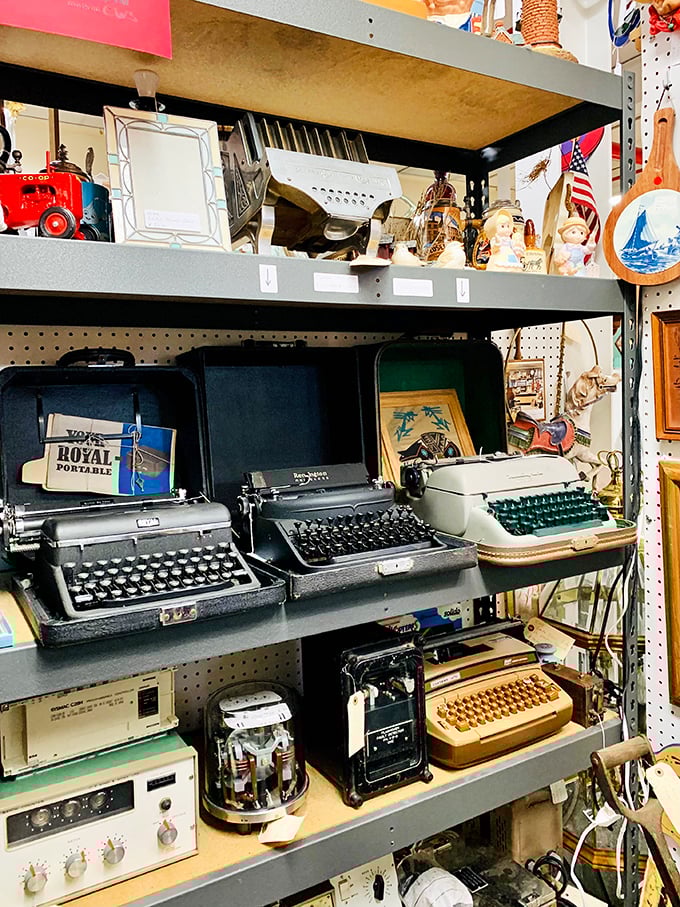 The clickety-clack ancestors of our laptops, waiting for their next great American novel. Hemingway would approve of these sturdy beauties.