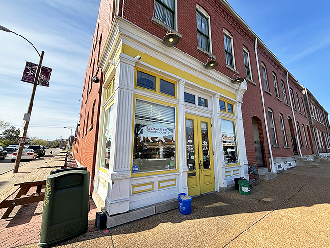 Bogart's bright yellow storefront stands out in historic Soulard like a sunshine beacon for hungry barbecue hunters.
