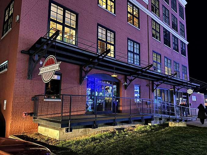 Bricks & Barrels' warm red building hints at the fiery delights awaiting within. Steak alchemy happens here!