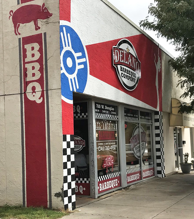 Delano BBQ's building wears its purpose on its sleeve &ndash; that pig silhouette is basically saying "vegetarians beware."