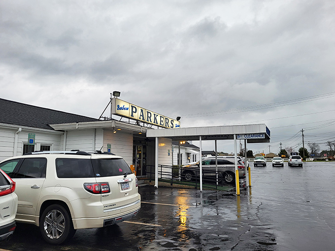 Parker's pristine white exterior and vintage sign hint at the military precision with which they've been serving barbecue for decades.

