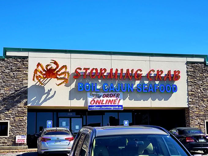 Storming Crab's bold signage makes its intentions clear: your hands will get messy, your shirt might get stained, but your taste buds will throw a party.