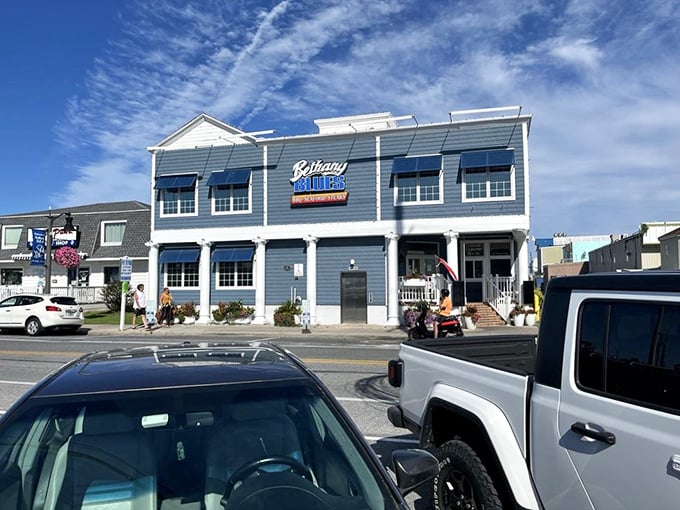 Those blue awnings and neat white columns might look preppy, but Bethany Blues serves barbecue that would make a Texas pitmaster nod in approval.