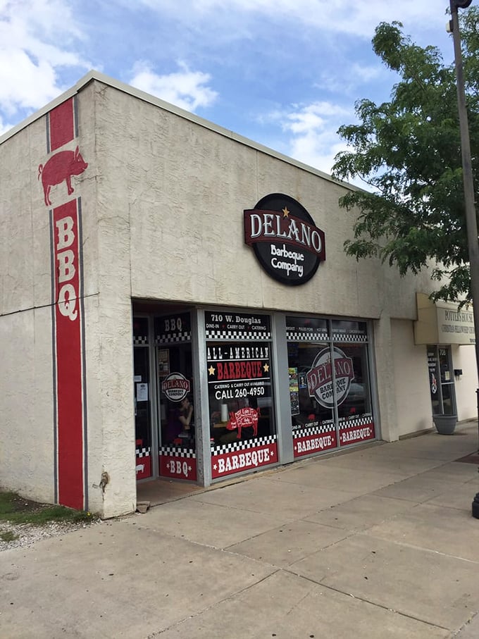 The Wichita flag-inspired exterior of Delano BBQ shows local pride that extends from their decor to their perfectly smoked meats.