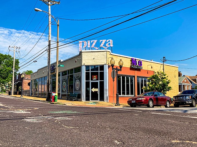 The "PIZZA" sign isn't just advertising&mdash;it's a siren call. Felix's corner location has become St. Louis's favorite place to combine slices and socializing.