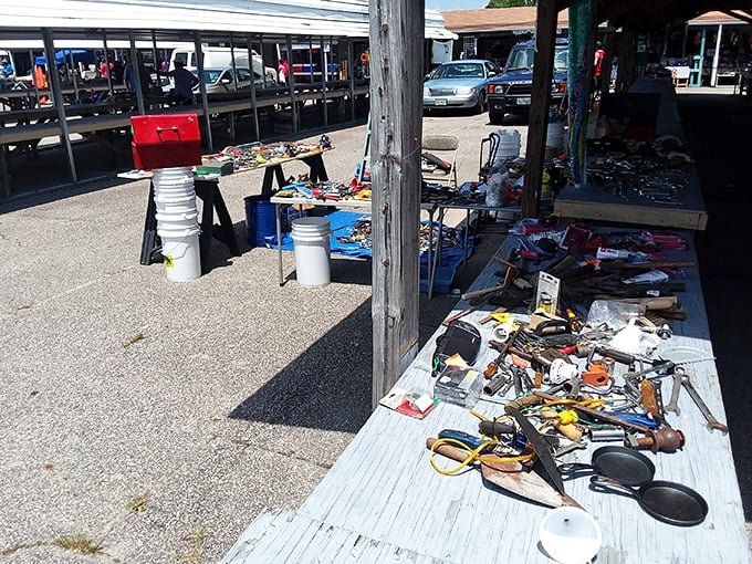 Shelves packed with a variety of tools and collectibles &ndash; burning a hole in your pocket.