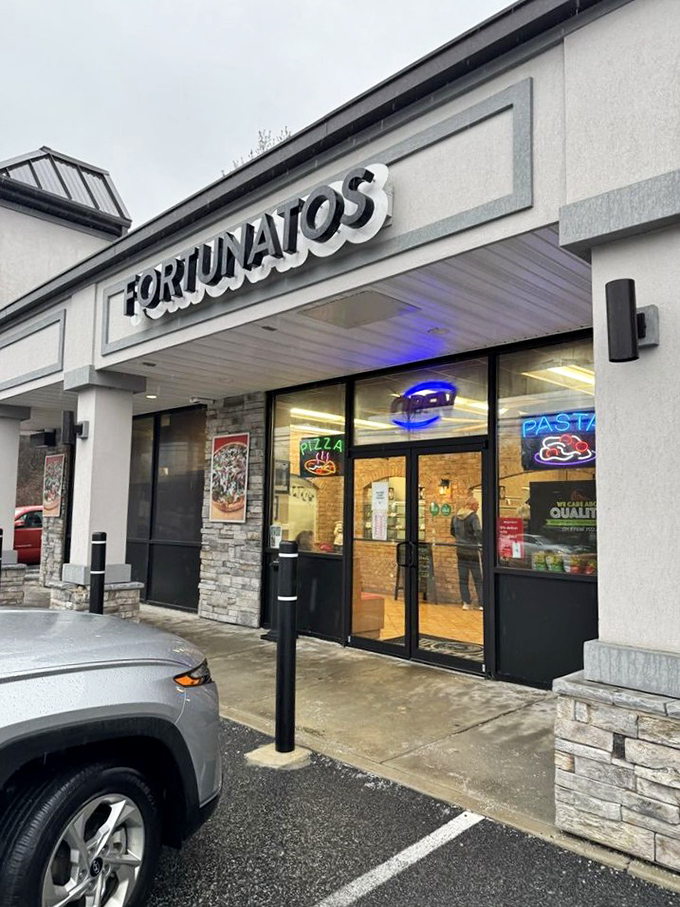 Those neon signs in the window aren't just decoration&mdash;they're truth in advertising for the pizza paradise waiting inside.