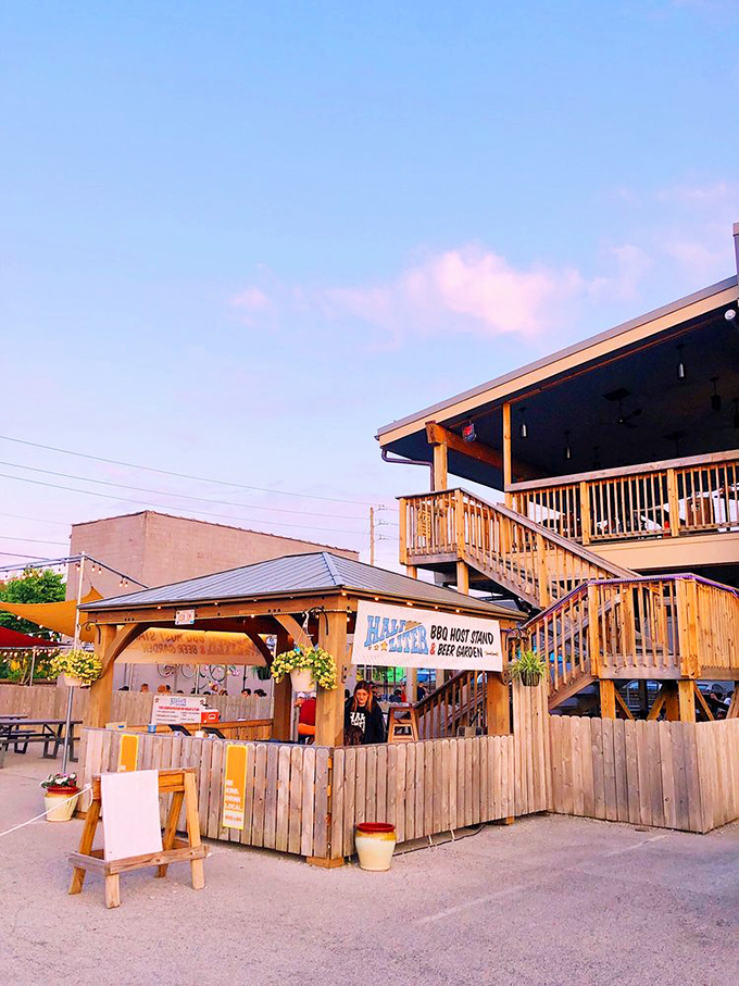 Strings of lights and wooden picnic tables &ndash; Half Liter nails that "upscale backyard party" atmosphere where memories are made.