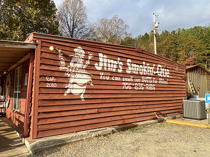 "You can smell our butts for miles" isn't just clever wordplay&mdash;Jim's rustic smokehouse delivers on the aromatic promise.