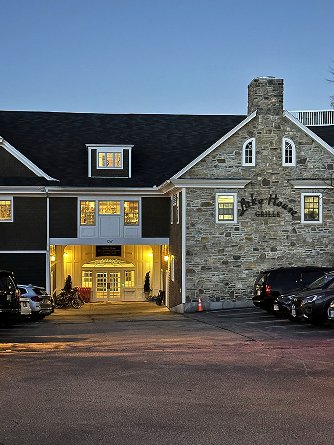 As evening falls, the warm glow from these windows promises memorable meals with lake views to match.