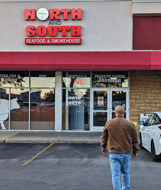 North and South entrance view: That "OPEN" sign is the most beautiful word in the English language when incredible seafood waits behind those doors.