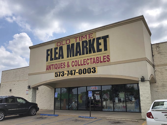 Memory lane has a physical address! Old Time Flea Market's welcoming entrance begins your journey through decades of nostalgia.