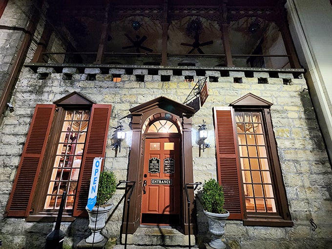 Old Talbott Tavern (entrance): "Those glowing windows and stone walls aren't just atmospheric&mdash;they're the gateway to Kentucky's steak history."