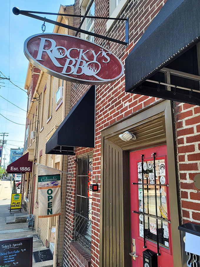 Rocky's BBQ: Row house on the outside, smoke palace within. The Clark Kent of Pennsylvania barbecue joints.
