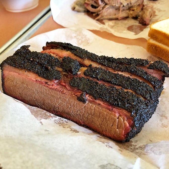 The bark on this brisket is the stuff of legend&mdash;peppery, crisp, mysterious. Inside, the meat remains as tender as a country love song.