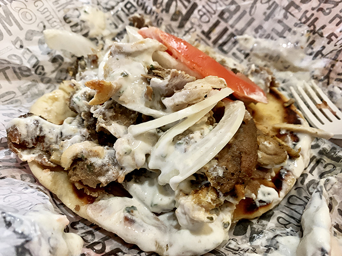 A half-eaten gyro tells no lies. That tzatziki sauce cascading over perfectly seasoned meat is the white waterfall of my comfort food dreams.