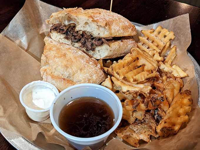 The waffle fries alongside this roast beef beauty aren't just a side&mdash;they're co-stars in a delicious production your taste buds won't forget.