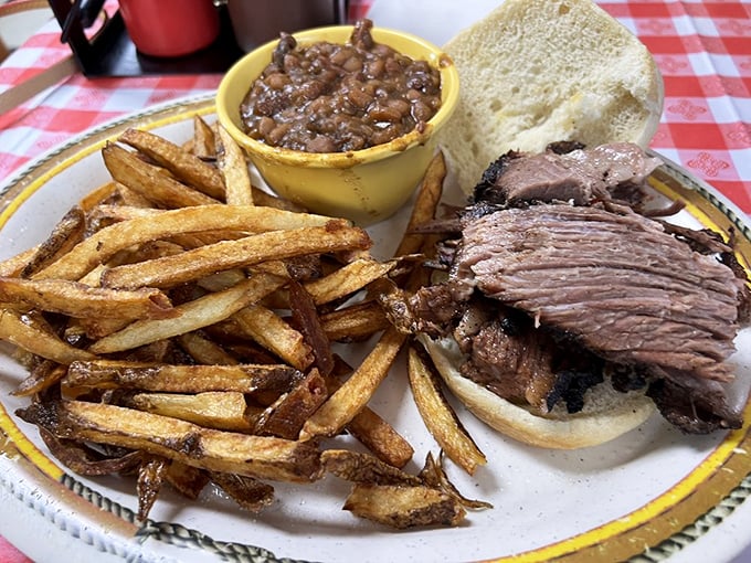 Brisket and fries: a match made in heaven. It's like the Bonnie and Clyde of comfort food, minus the crime spree.