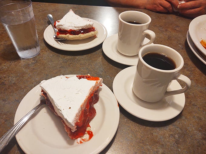 Coffee and pie&mdash;the Midwest's version of wine pairing. Two slices means you're either having a really good day or a really bad one.