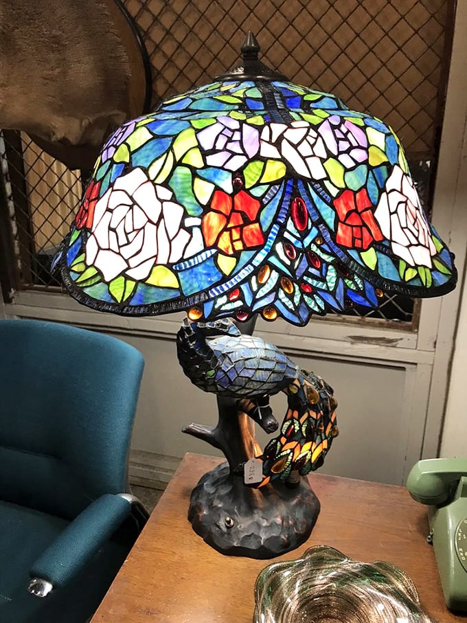 Not your average night light! This Tiffany-style peacock lamp transforms any room from "nice place" to "where did you find that masterpiece?"