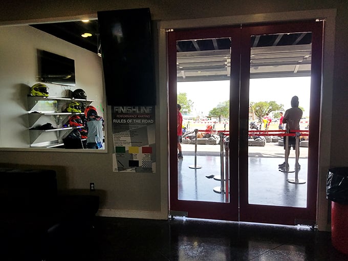 Where racing dreams begin. The "Rules of the Road" sign quietly reminds you this isn't bumper cars&mdash;though everyone thinks it before their first lap.