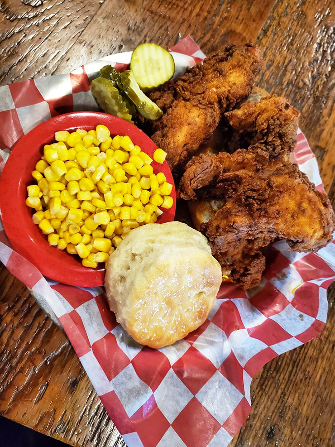 These crispy chicken pieces with sweet corn and a biscuit aren't just a meal&mdash;they're edible therapy after a long day of adulting.