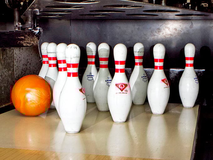 Ten soldiers standing at attention, waiting for your best shot. The bowling pin arrangement is mathematically perfect.