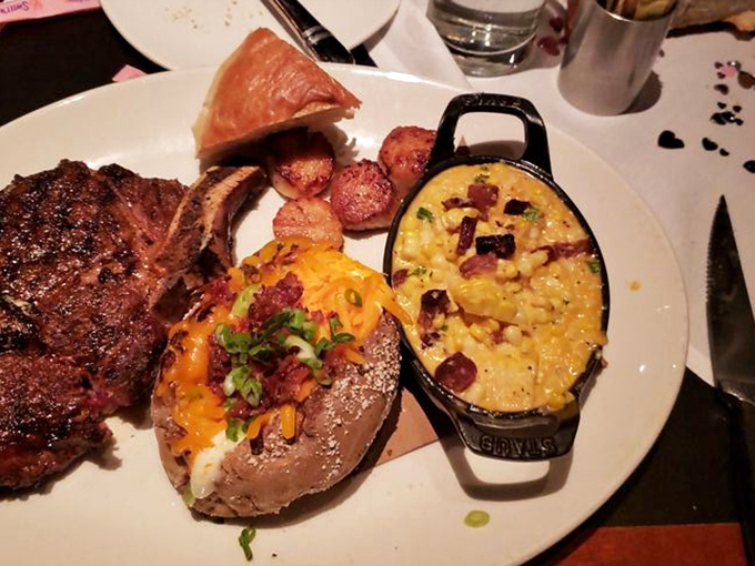 This isn't just a steak&mdash;it's a ceremony. The corn and bacon side dish appears to be auditioning for the role of "most unforgettable supporting character."