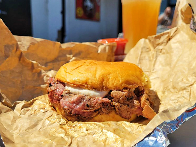The sandwich whisperer has spoken: pit beef with a whisper of char, ready to transform your ordinary lunch break into a meat meditation.