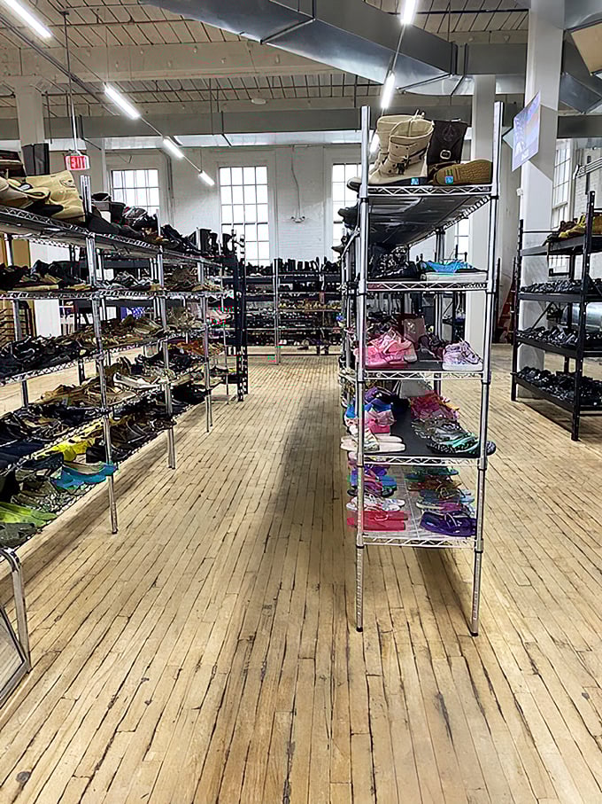 A footwear fantasyland where every pair tells a story. These shelves hold more potential adventures than Imelda Marcos's legendary closet!