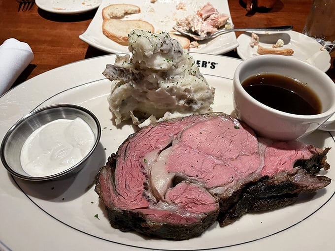 A masterclass in meat preparation. The herb-flecked smashed potatoes might steal the spotlight if that prime rib weren't so magnificent.