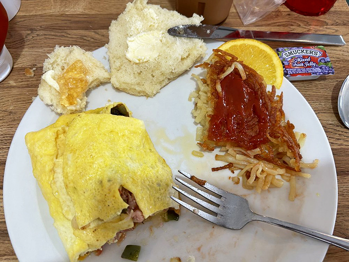 This Western omelet with a side of biscuit isn't just breakfast&mdash;it's edible sunshine that'll fuel your mountain adventures.