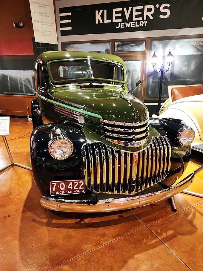 This two-tone 1941 Chevy truck isn't just a vehicle—it's architecture on wheels, when grilles had personality and headlights had expressions.