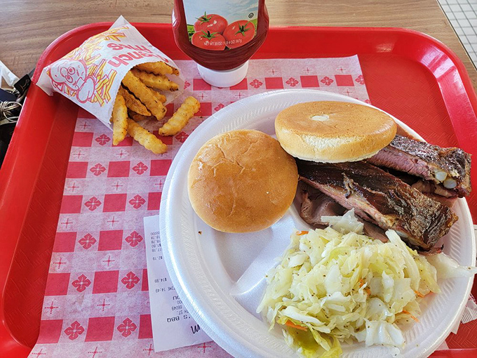 The two-meat platter that answers life's most difficult question: "Why choose when you can have both?" Cole slaw provides the perfect acidic counterpoint.
