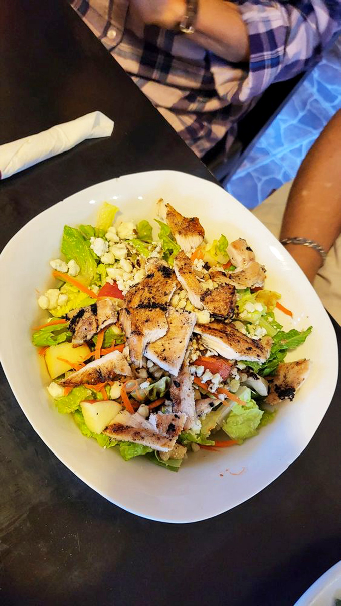 When a salad makes you forget you're eating healthy &ndash; grilled chicken, fresh greens, and what must be some kind of mountain magic in every bite.