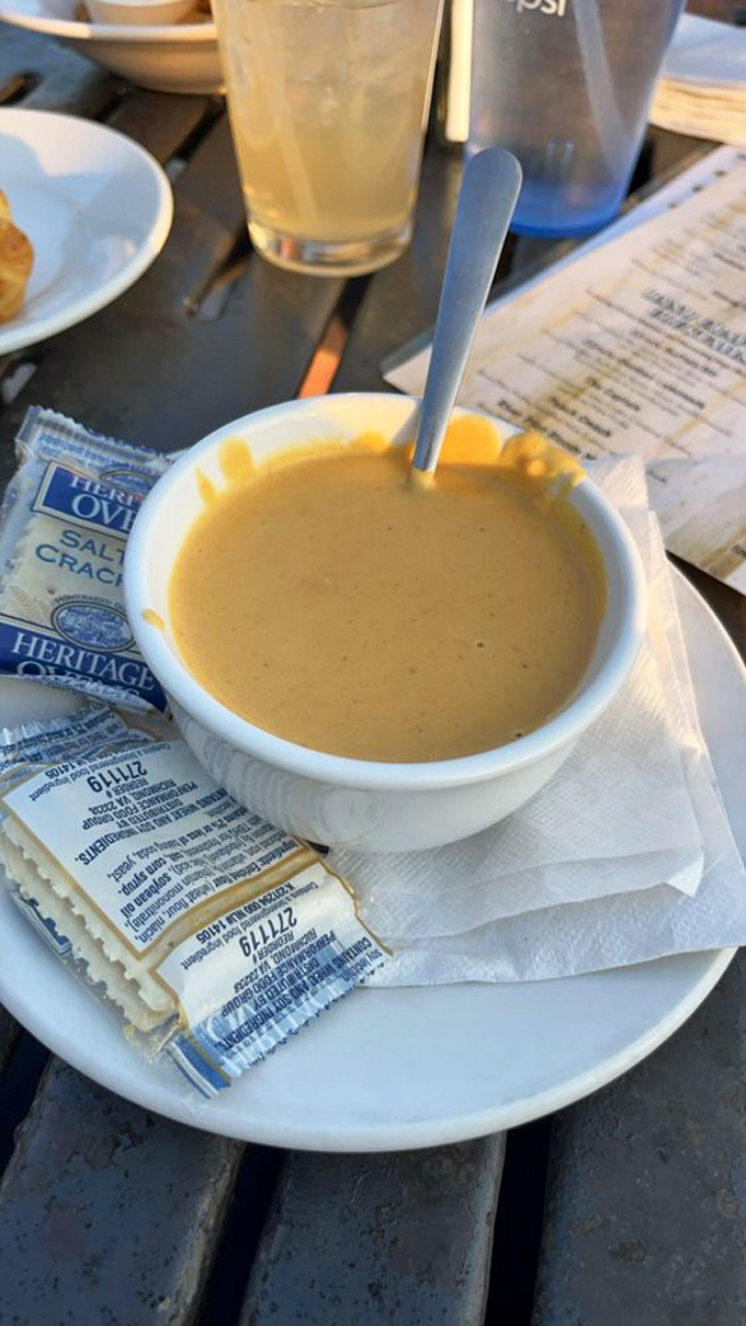 This velvety beer cheese soup, flanked by saltine sentries, is the liquid comfort you didn't know your soul was craving.