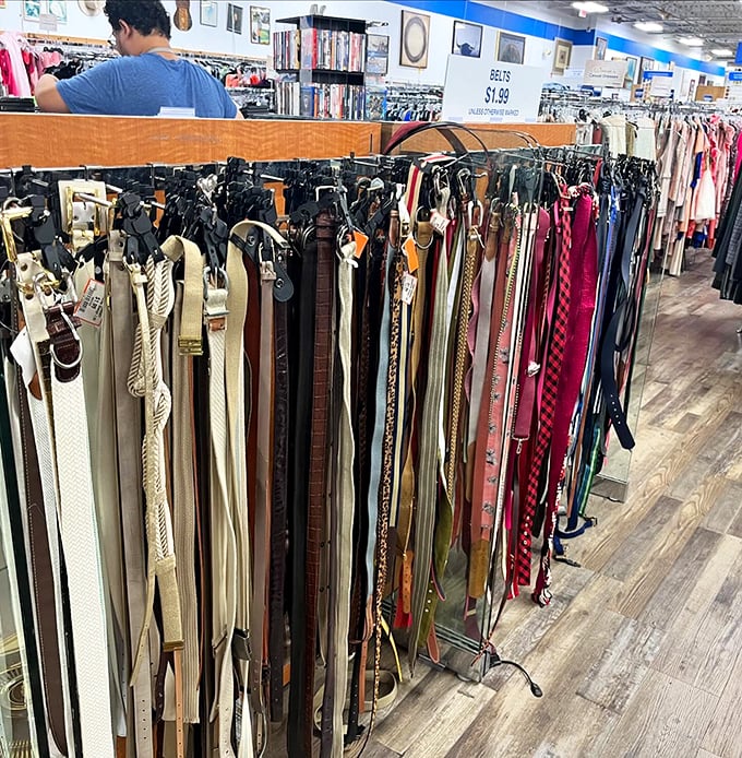 Belt heaven! That perfect leather strap that pulls together your entire outfit is hiding somewhere in this colorful collection of waist-cinching possibilities.