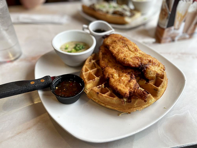 Chicken and waffles: the breakfast-dinner hybrid that proves some of the best relationships are unexpected. Sweet meets savory in perfect harmony.