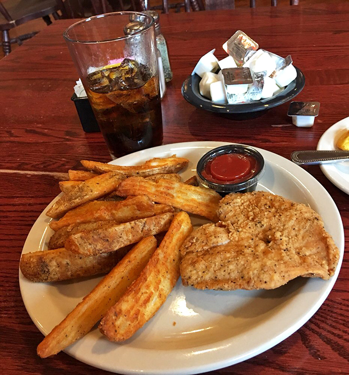 Simplicity perfected: a golden-crusted chicken cutlet alongside seasoned potato wedges&mdash;proof that sometimes the straightforward classics hit hardest.