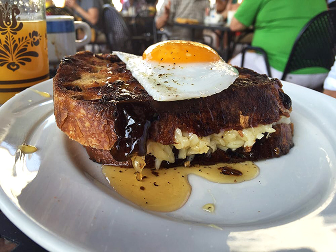 Grilled cheese gets the morning makeover it deserves, with an egg that's somehow both delicate and decadent.