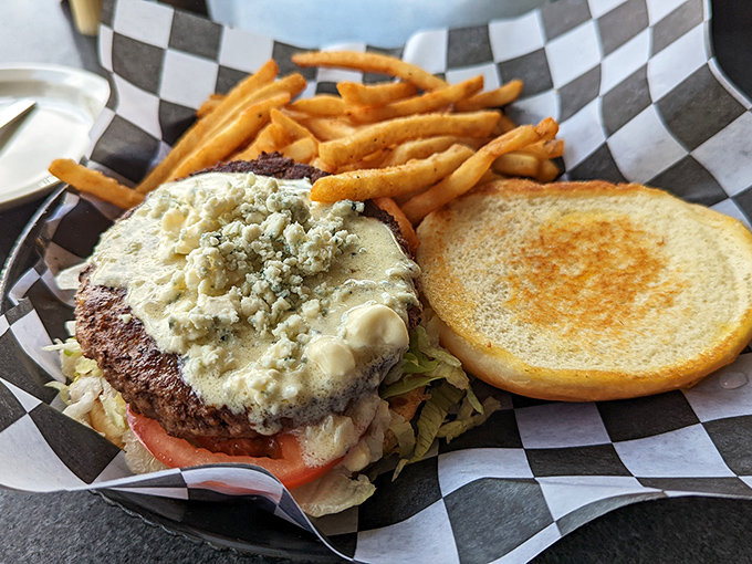 This isn't just a burger&mdash;it's a masterclass in blue cheese application. The kind of meal that makes you temporarily forget how to blink.
