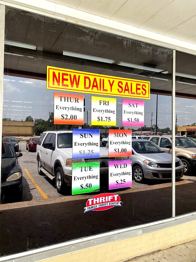 The colorful pricing schedule reveals the store's brilliant strategy &ndash; patience rewards the bold with ever-dropping prices.